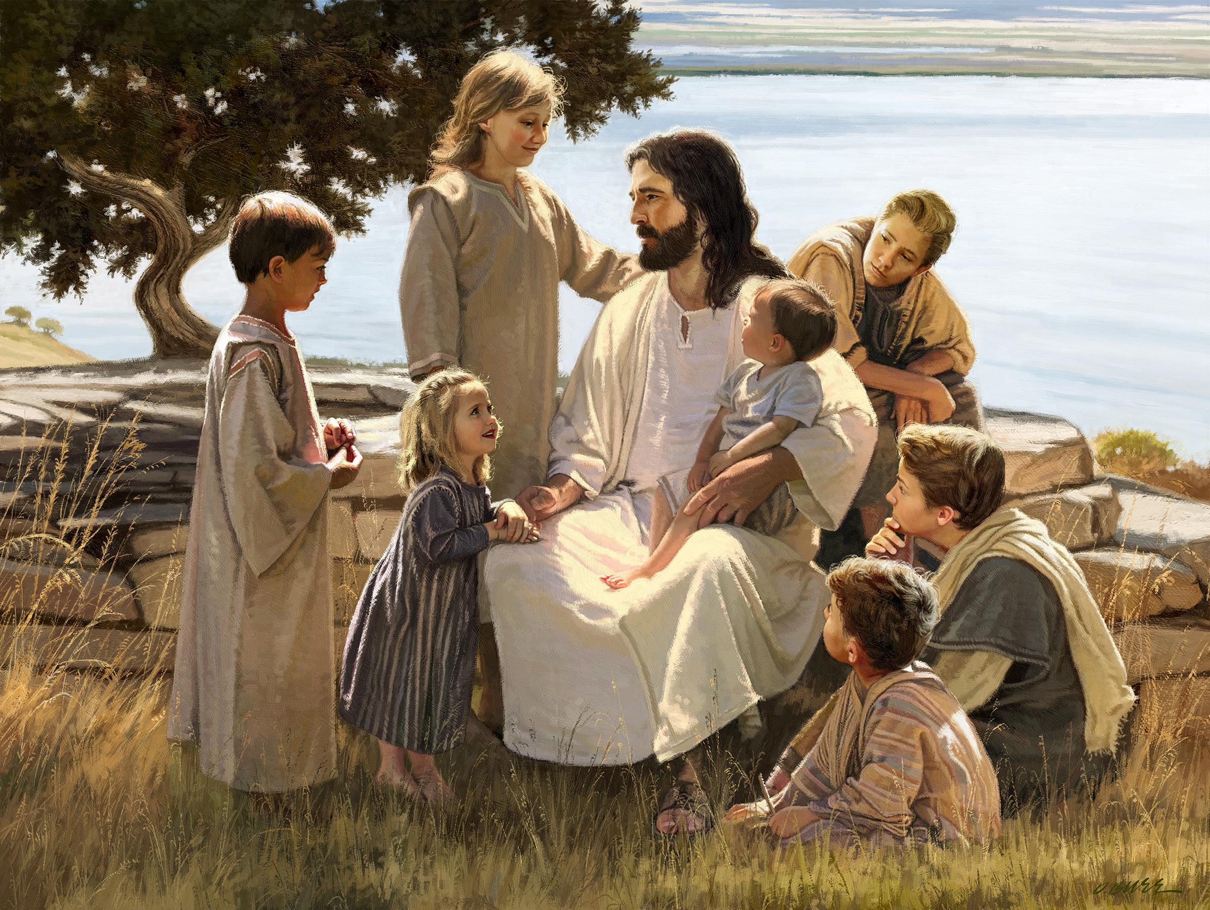 Behold Your Little Ones by Dan Burr Jesus Christ with children lake ...