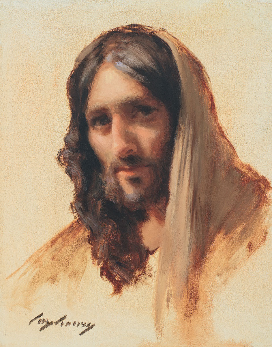 Come Unto Me by Liz Harris portrait of jesus christ tan background eyes ...