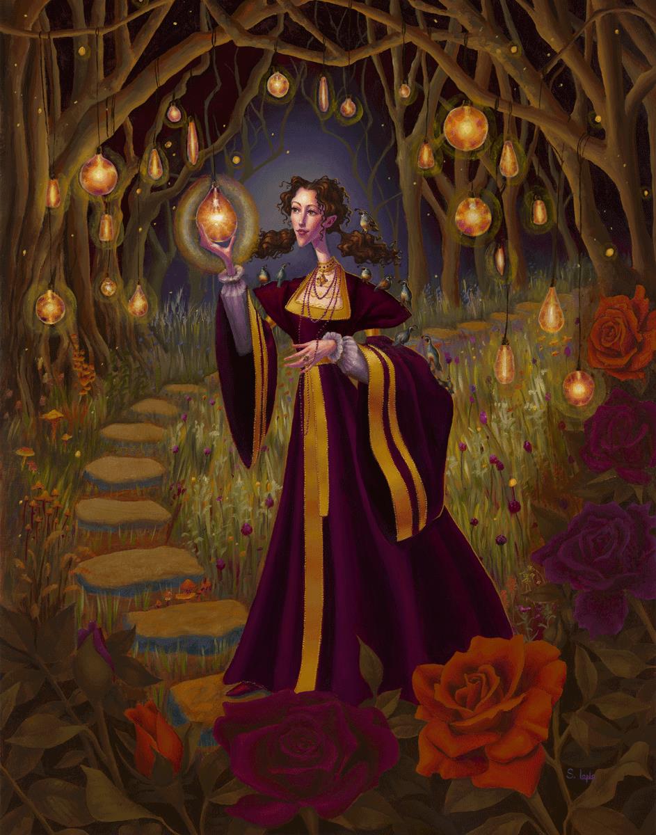The Light Gatherer by Samantha Long Woman surrounded by balls of light ...